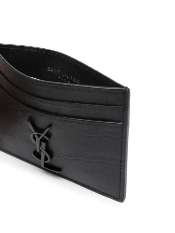 Saint Laurent Monogram Logo Plaque Cardholder - Black