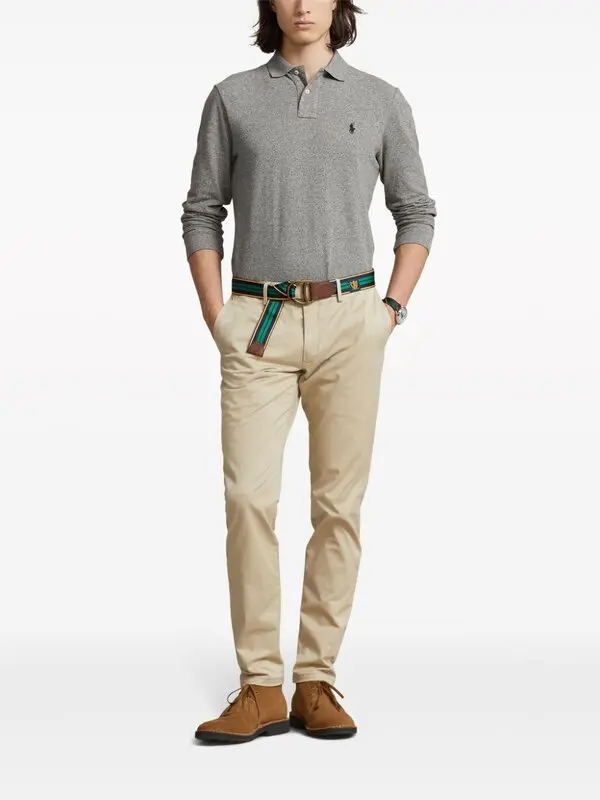 Polo Ralph Lauren Logo Embroidered Long-sleeve Polo Shirt - Grey