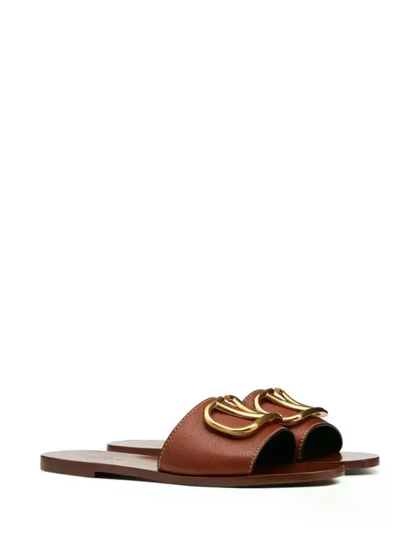 Valentino Garavani Vlogo Signature Slide Sandal In Grainy Cowhide - Brown