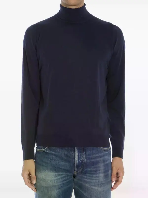 John Smedley Roll Neck Jumper - Blue