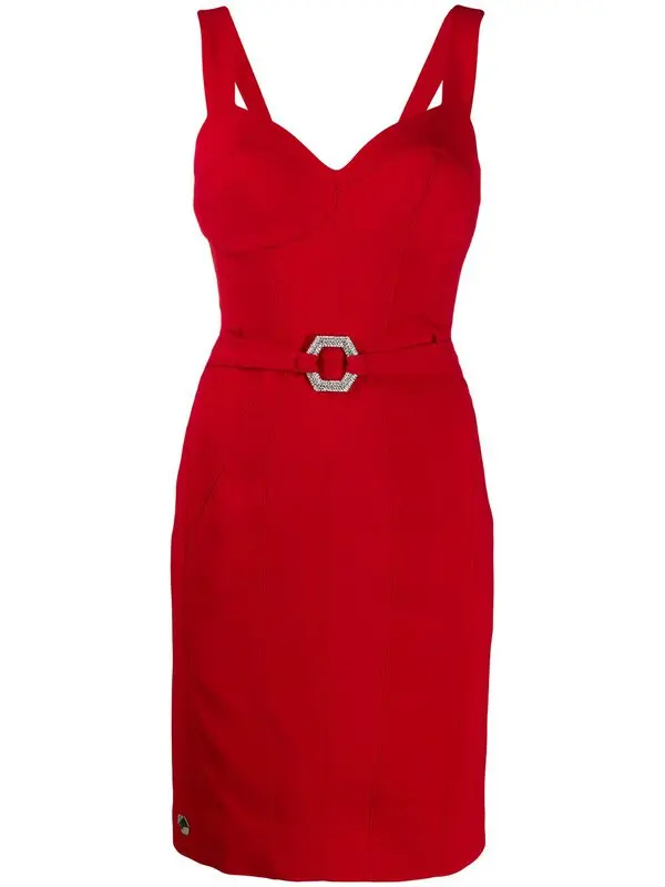 philipp plein red dress Philipp Plein Long-Sleeve Wrap Dress In Red - 50% Off