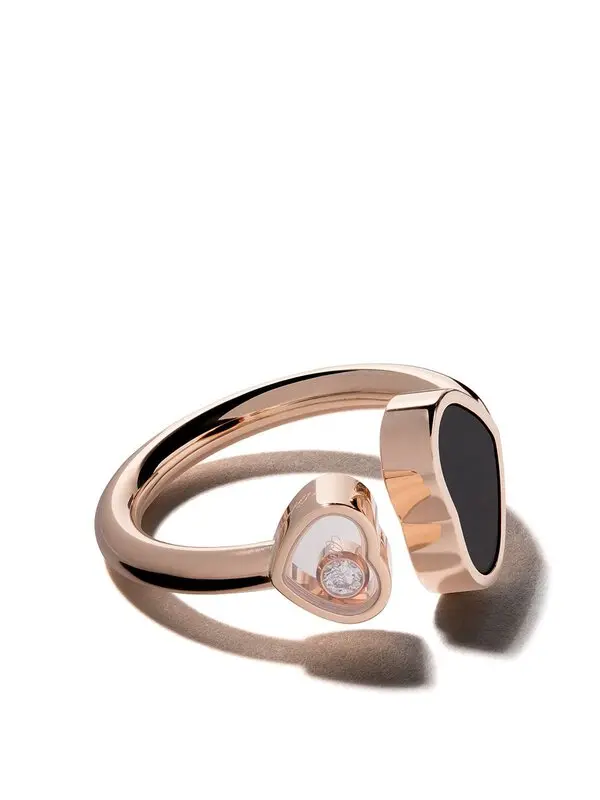 Chopard 18kt Happy Hearts Onyx And Diamond Ring - Pink