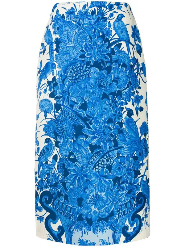 Valentino Garavani Floral-print Mid-length Skirt - Blue