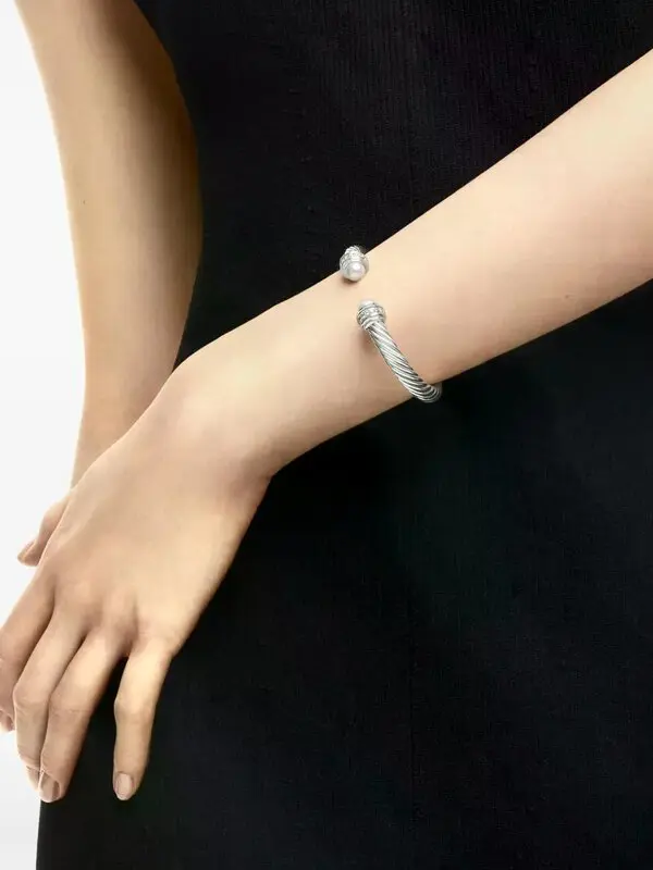 David Yurman Classic Cable Bracelet With Diamonds And Pearls - Silver