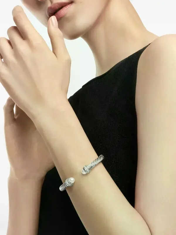 David Yurman Classic Cable Bracelet With Diamonds And Pearls - Silver
