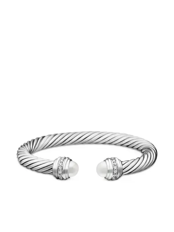 David Yurman Classic Cable Bracelet With Diamonds And Pearls - Silver