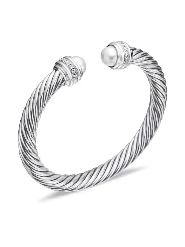 David Yurman Classic Cable Bracelet With Diamonds And Pearls - Silver