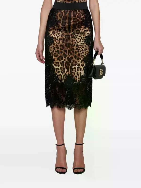 Dolce & Gabbana Leopard-print Satin Midi Skirt - Brown