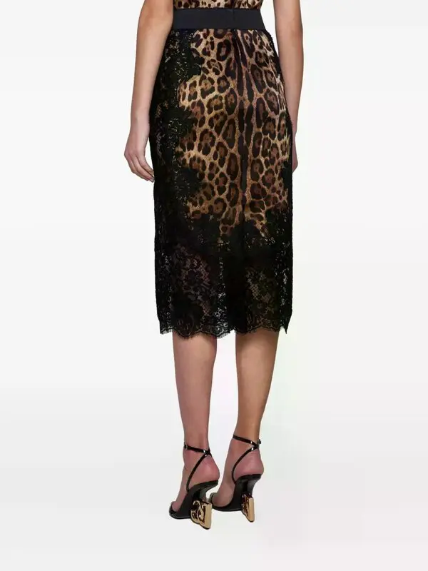 Dolce & Gabbana Leopard-print Satin Midi Skirt - Brown