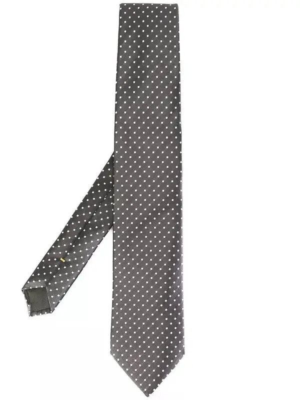 Canali Polka-dot Print Silk Neck Tie - Grey