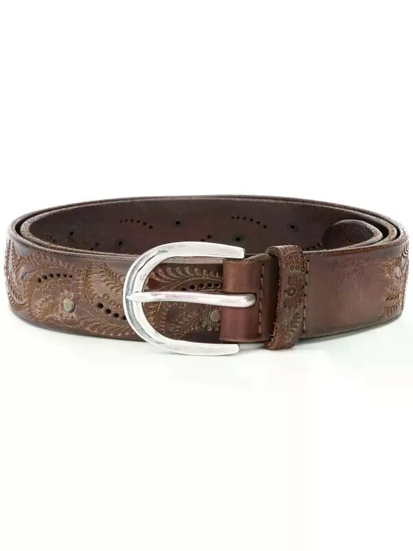 ORTIGNI Carved Leather Belt - Brown