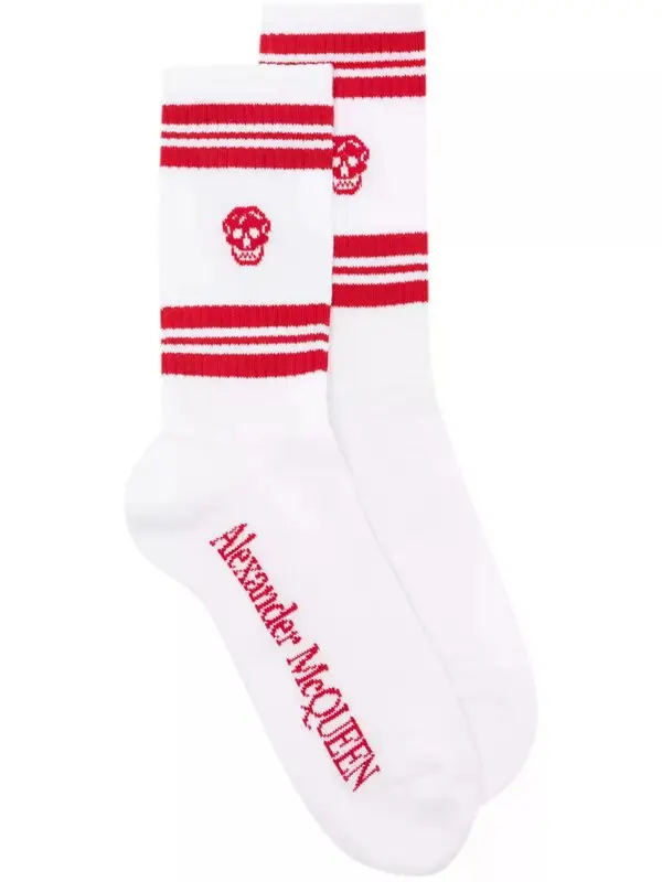 Alexander McQueen Skull-print Cotton Socks - White