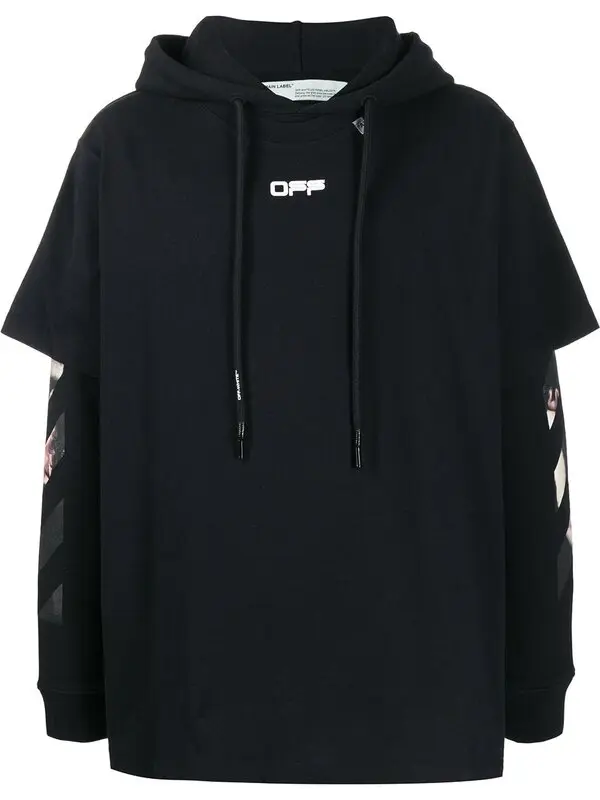 Off-White Caravaggio Arrow Print Double-Layer Hoodie - Black