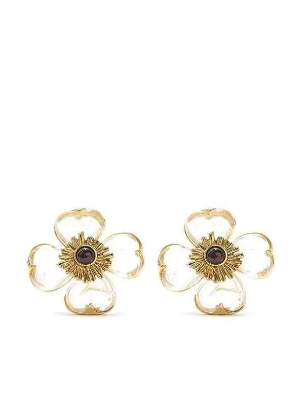GOOSSENS Floral-motif Garnet Clip-on Earrings