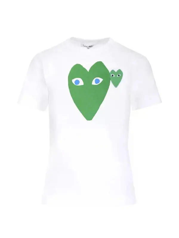 Play Comme Des Garcon Green Heart Logo T-shirt - White