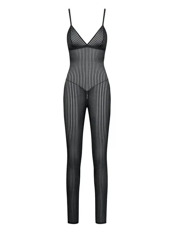 MAISON CLOSE Striped Catsuit - Black