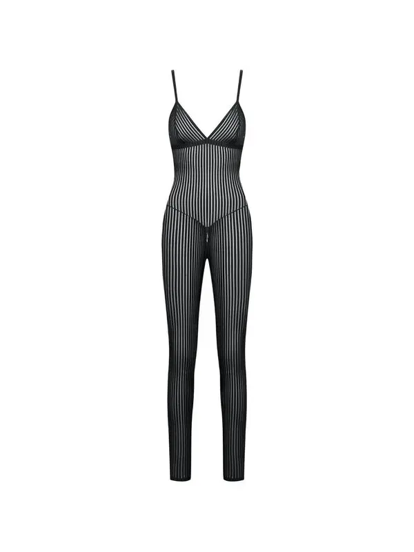 MAISON CLOSE Striped Catsuit - Black