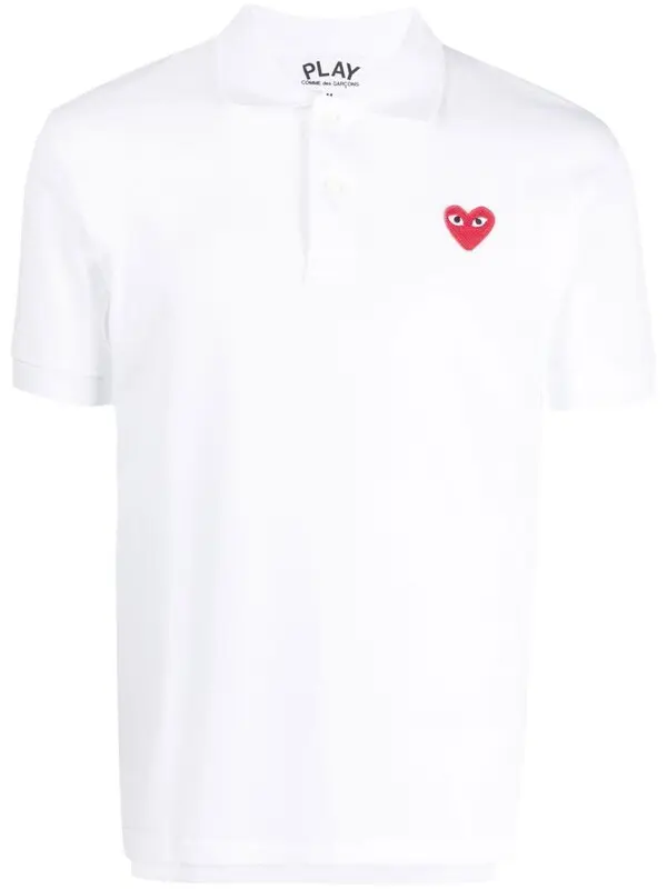 Play Comme Des Garcon Heart-logo Cotton Polo Shirt - White