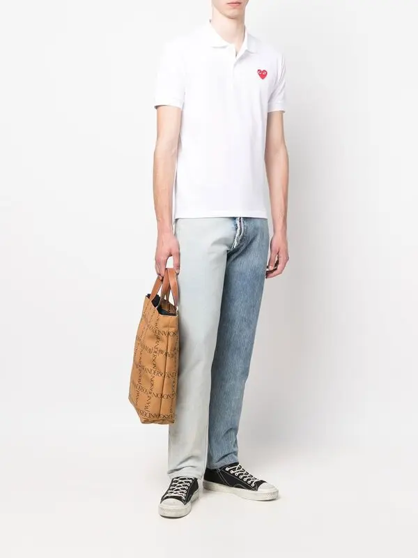 Play Comme Des Garcon Heart-logo Cotton Polo Shirt - White