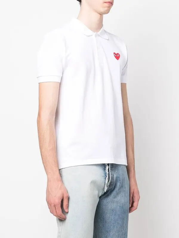 Play Comme Des Garcon Heart-logo Cotton Polo Shirt - White