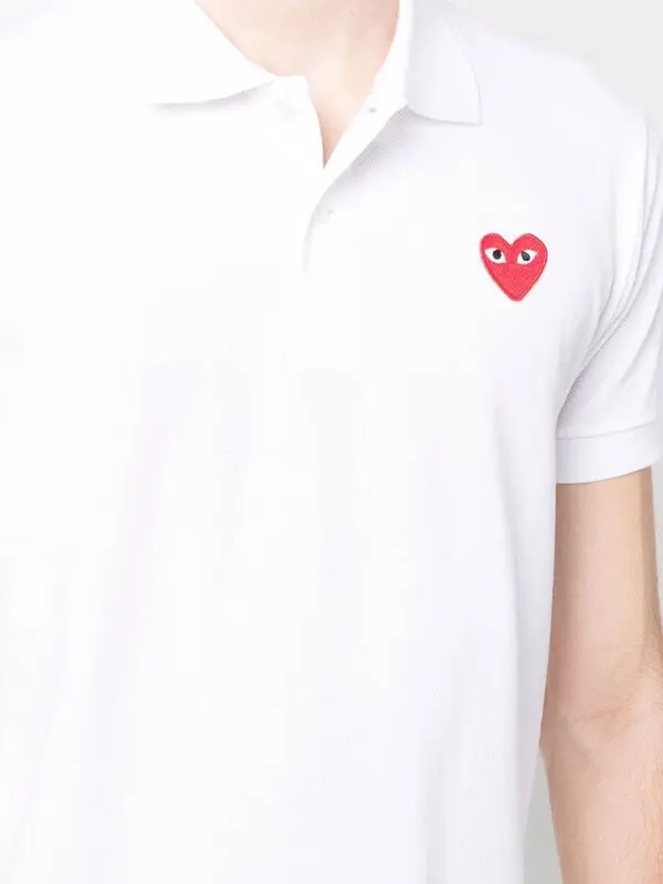 Play Comme Des Garcon Heart-logo Cotton Polo Shirt - White