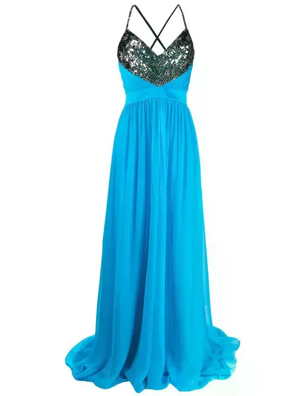 Emilio Pucci Sequinned Neckline Long Dress - Blue
