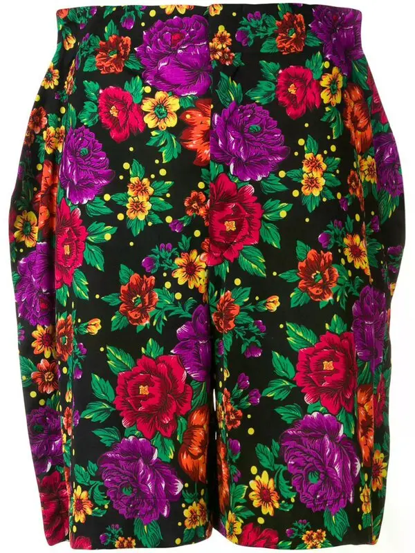 Comme Des Garçons Floral Print Flat Shorts - Black