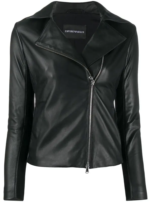 Emporio Armani Zipped Biker Jacket - White