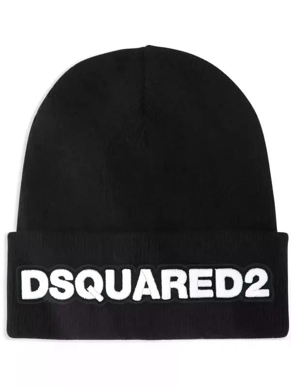 Dsquared2 Logo-appliqué Wool Beanie - Black