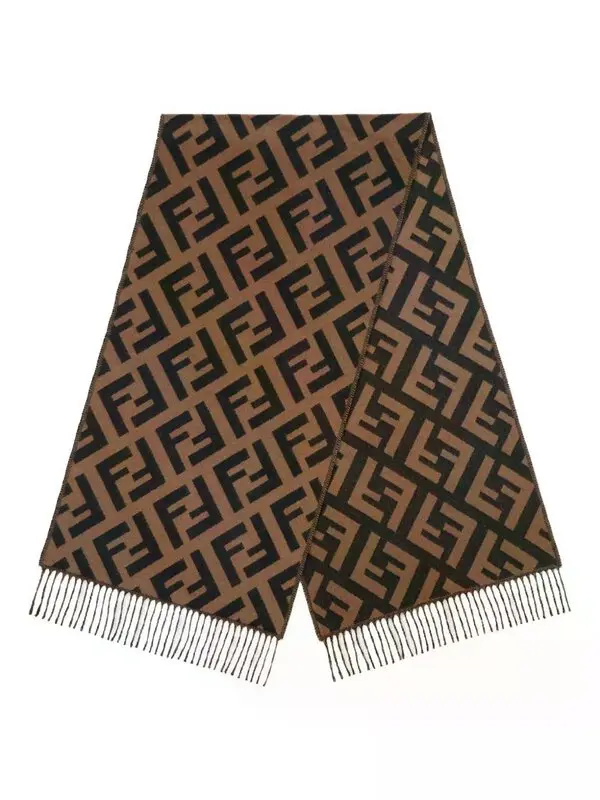 Fendi Jacquard Knit Ff Logo Scarf - Brown