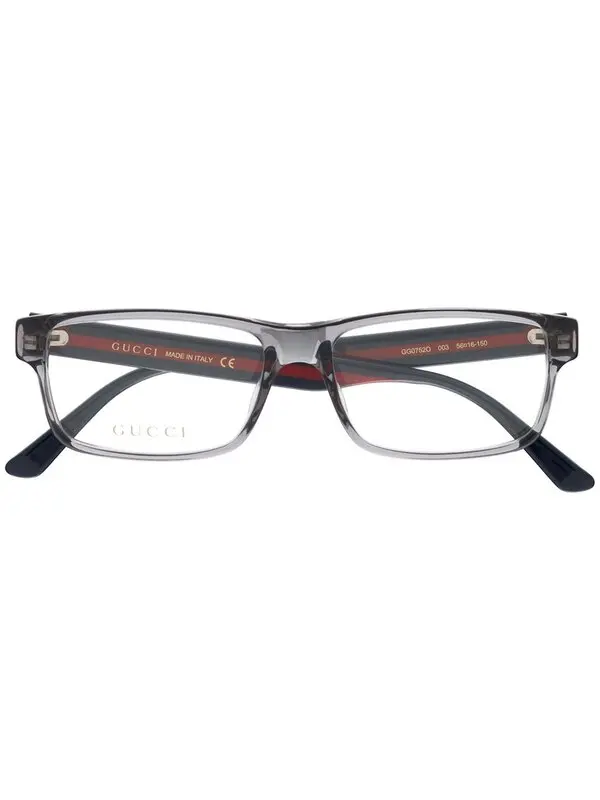 Gucci Web Detail Rectangular-frame Glasses - Blue