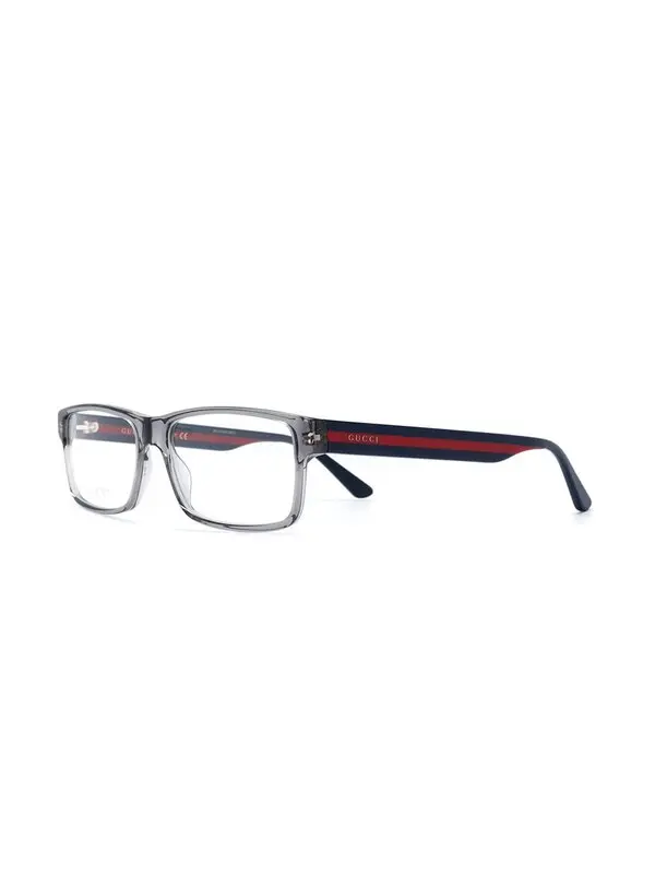 Gucci Web Detail Rectangular-frame Glasses - Blue