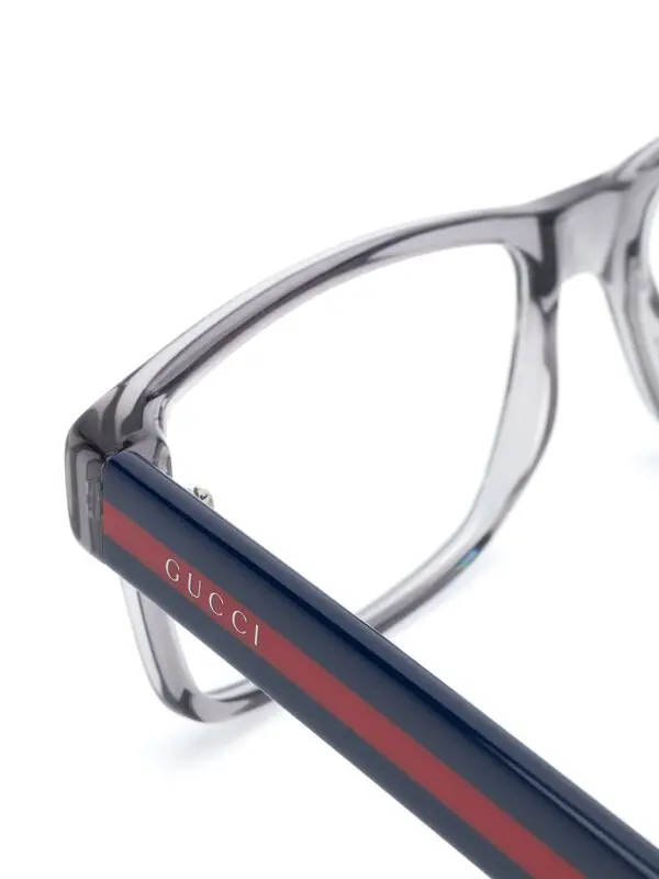 Gucci Web Detail Rectangular-frame Glasses - Blue