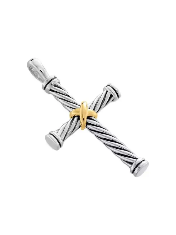 David Yurman 18kt Yellow Gold And Sterling Silver Cable Cross Pendant