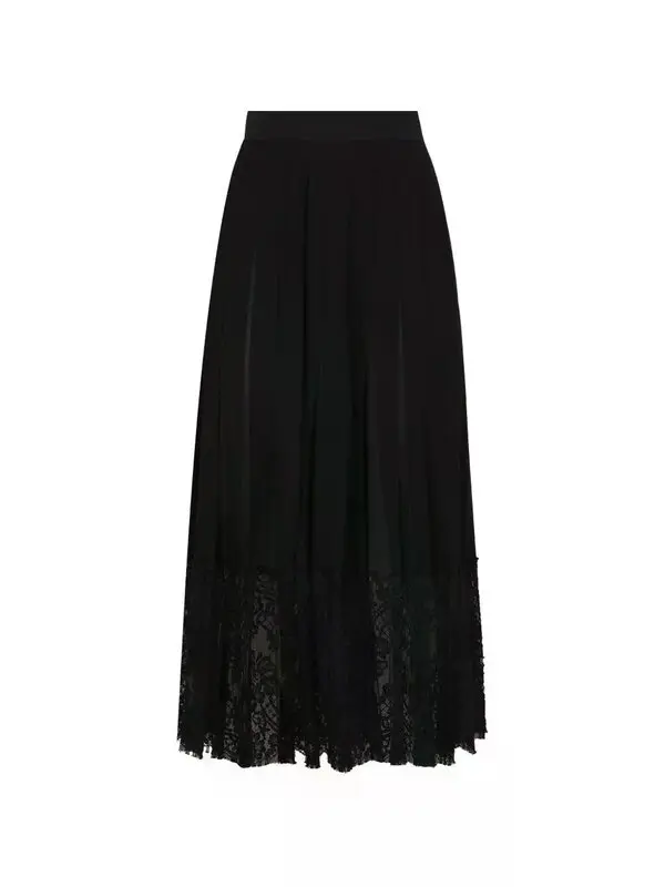 Dolce & Gabbana Long Georgette Skirt With Lace Edgings - Black
