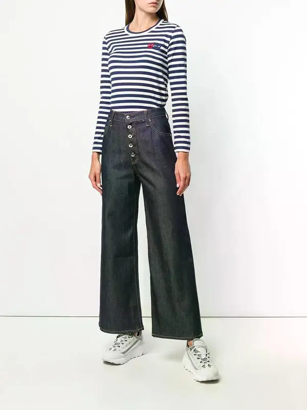 Play Comme Des Garcon Double Heart Logo Striped T-shirt