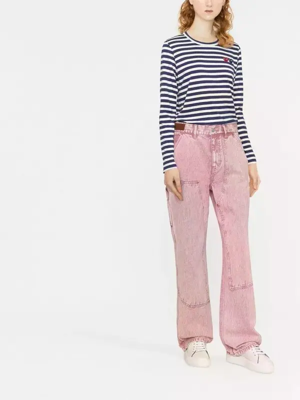 Play Comme Des Garcon Double Heart Logo Striped T-shirt