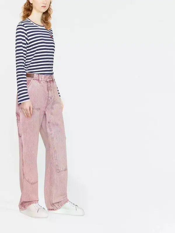 Play Comme Des Garcon Double Heart Logo Striped T-shirt