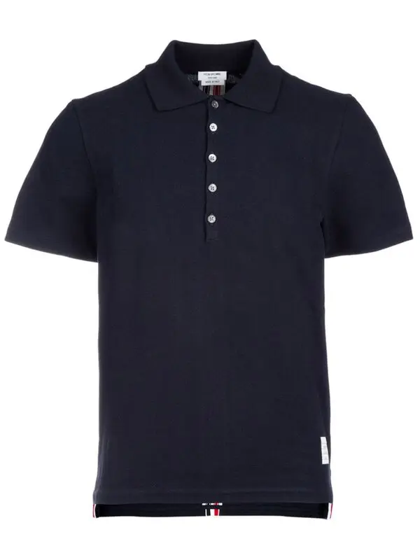 Thom Browne Pique Rwb Stripe Relaxed Polo - Blue