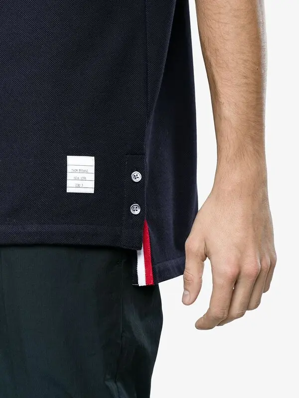 Thom Browne Pique Rwb Stripe Relaxed Polo - Blue
