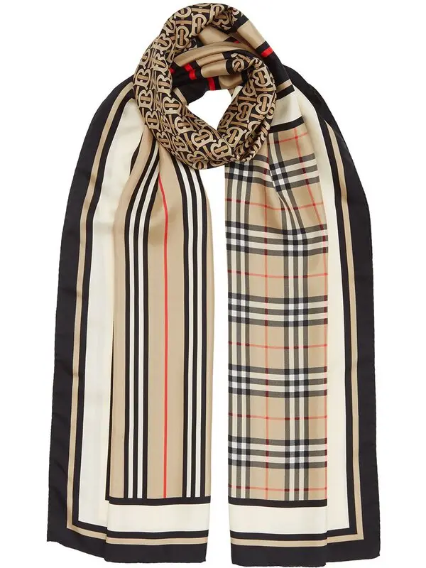Burberry Montage Print Silk Scarf - Neutrals