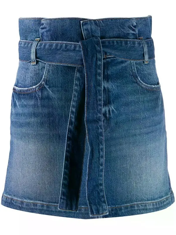 FRAME Paperbag Waist Denim Skirt - Blue