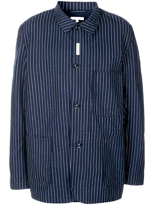 Buy Engineered Garments Striped Shirt Jacket - Blue At 40% Off