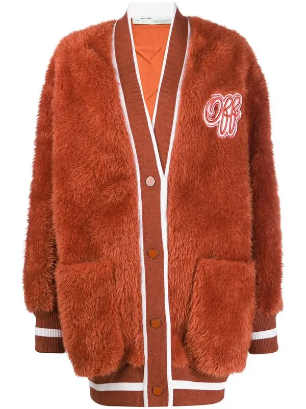 Off-White Embroidered Furry Varsity Cardigan - Orange
