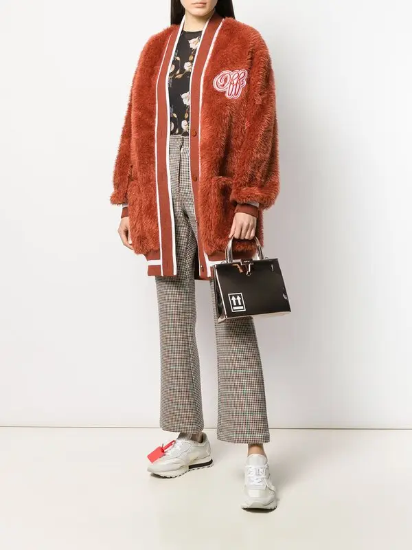Off-White Embroidered Furry Varsity Cardigan - Orange