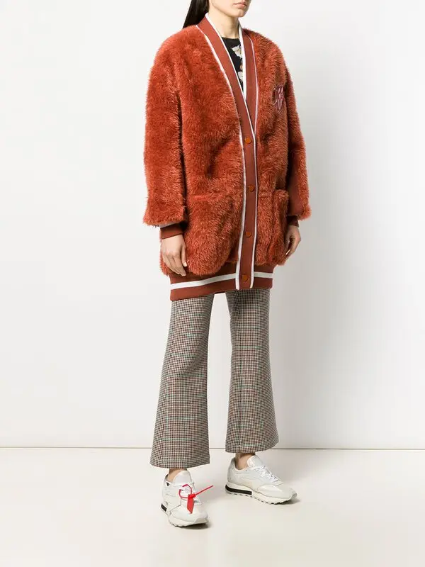Off-White Embroidered Furry Varsity Cardigan - Orange