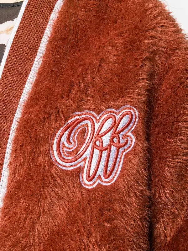 Off-White Embroidered Furry Varsity Cardigan - Orange