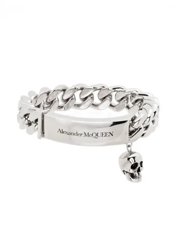 Alexander Mcqueen Skull Charm Link Bracelet In Silver - 35% Off