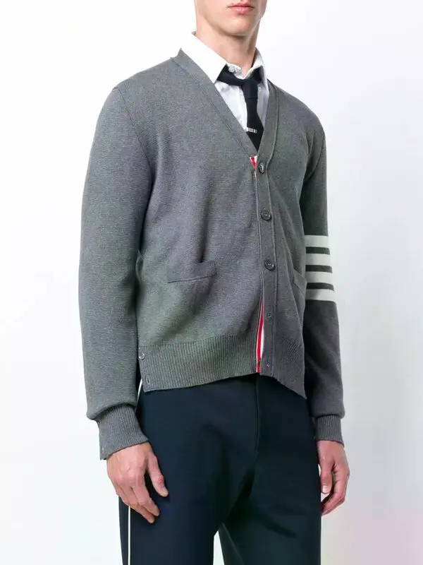 Thom Browne Cotton Crepe V-neck Cardigan - Grey