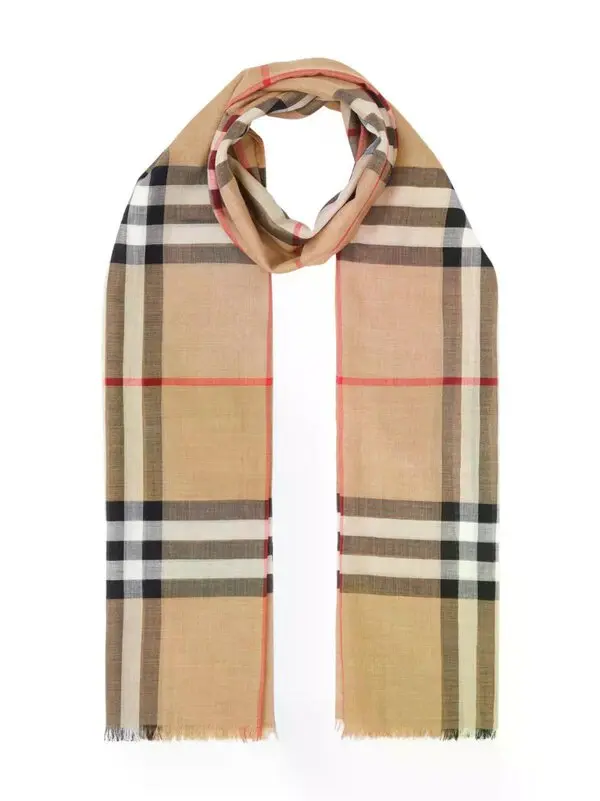 Burberry Lightweight Check Wool And Silk Scarf - Neutrals